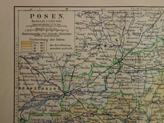 POZNAN Old map of Posen Germany province 1905 original antique | Etsy