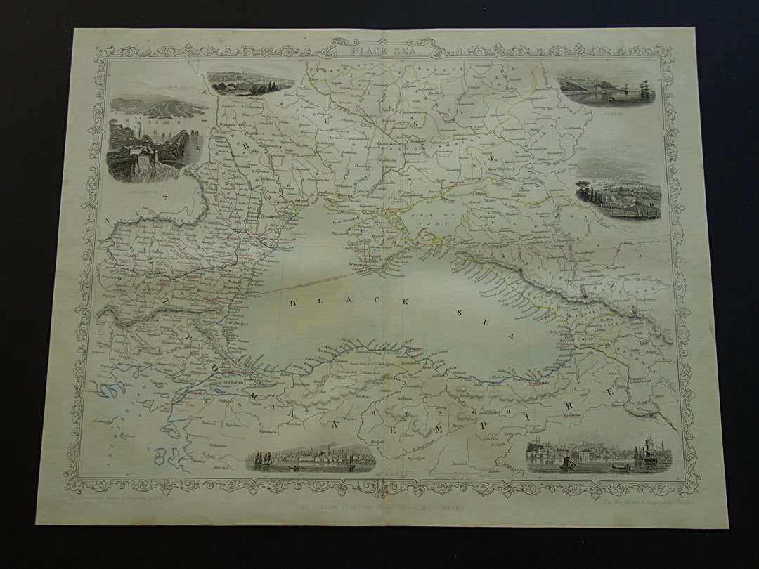 BLACK SEA Old Map 1858 Original Antique Hand-colored Print of - Etsy