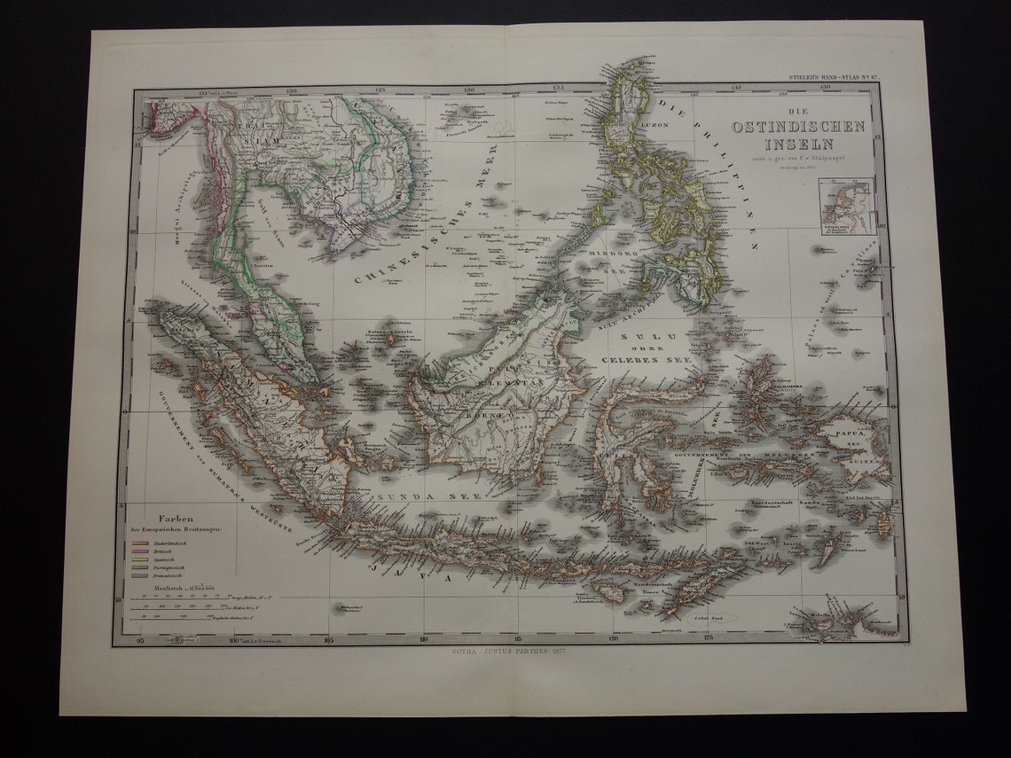 INDONESIA Old Map of Malay Archipelago LARGE Original 1877 | Etsy