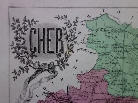 CHER Old Map of Cher Department France 1874 Original Antique - Etsy