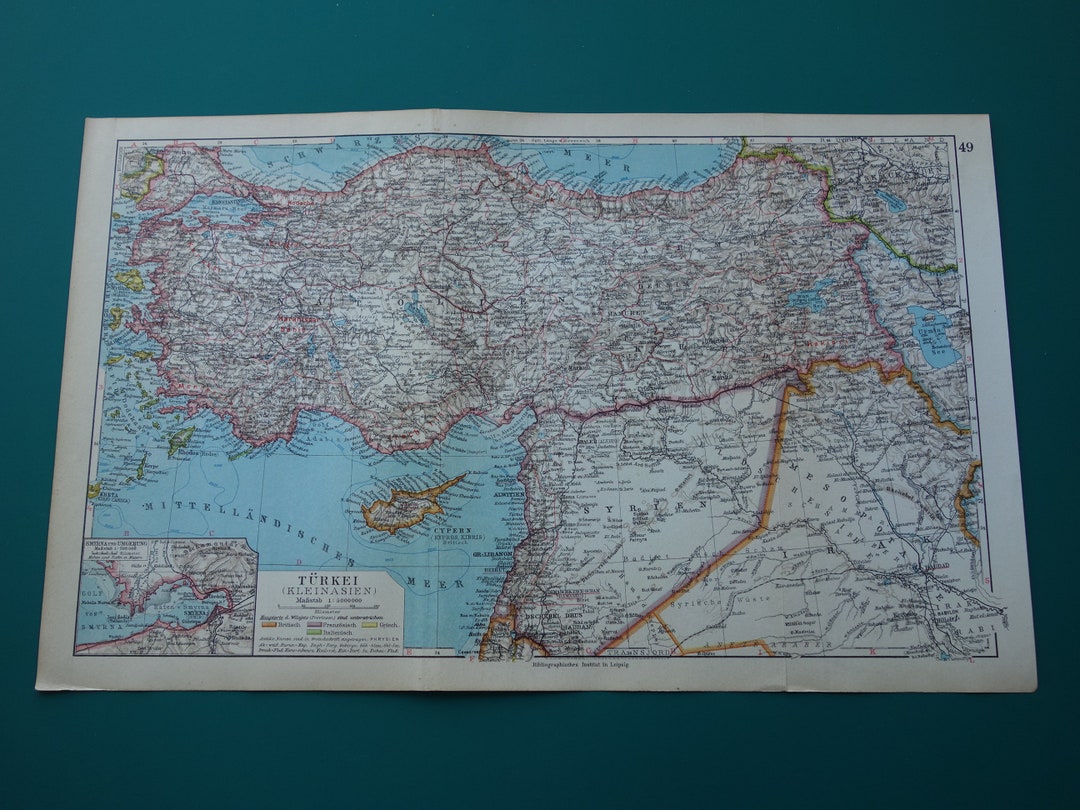 Old Map of Turkey 1928 Very Detailed Antique Map of Asia Minor Smyrna ...