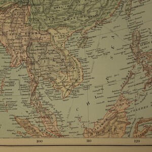 ASIA Old Map of Asia in 1890 LARGE Original Antique English Poster ...