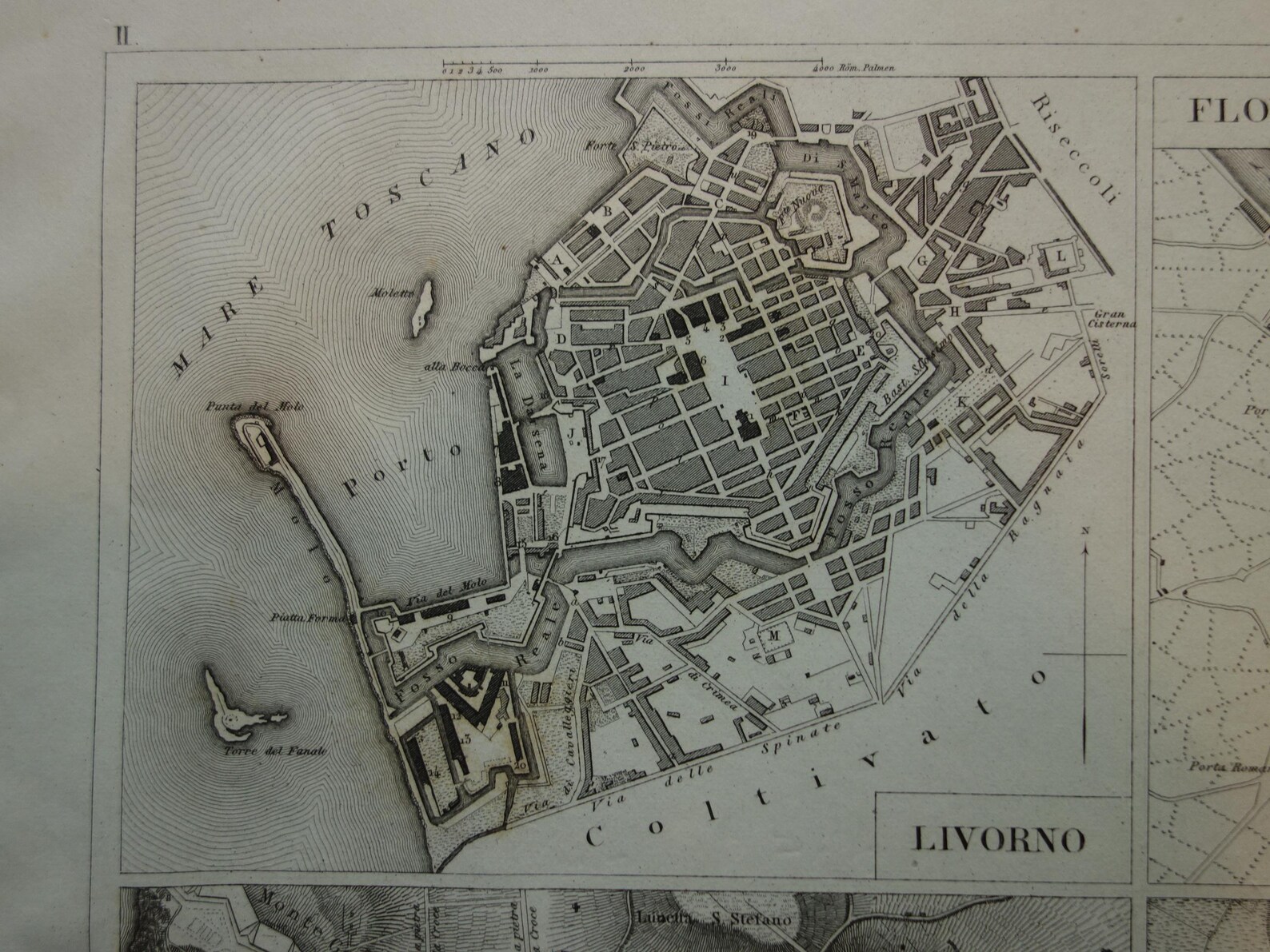 FLORENCE Old Map of Ancona Modena Livorno and Florence Original 175 ...