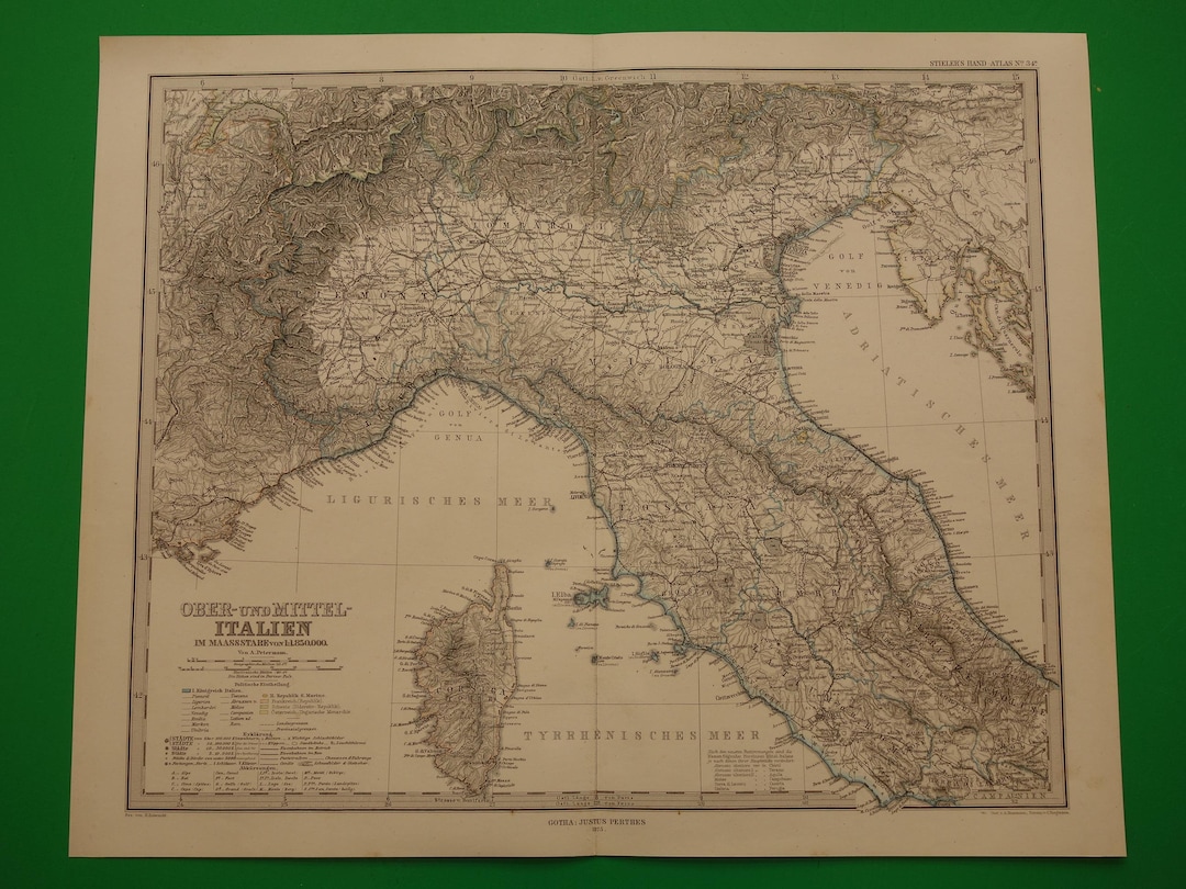 ITALY Old Map of Northern Italy 1875 Original Antique Print Poster of ...