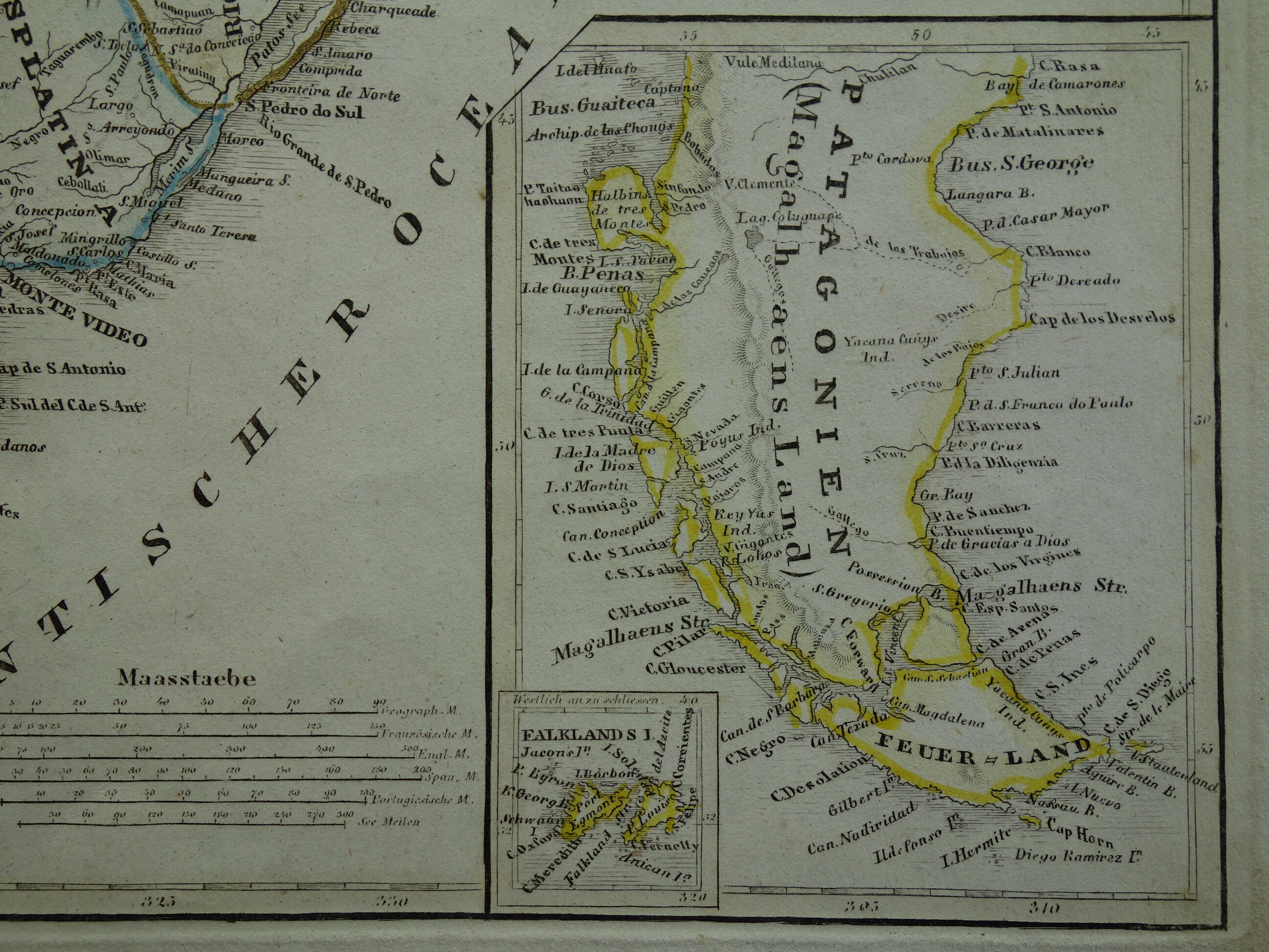 SOUTH AMERICA Map 1850 Original Old Hand Colored Antique Print of ...