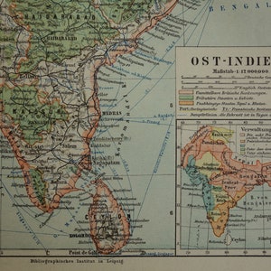 Vintage Map of India 1905 Detailed Original Antique Print Indian ...