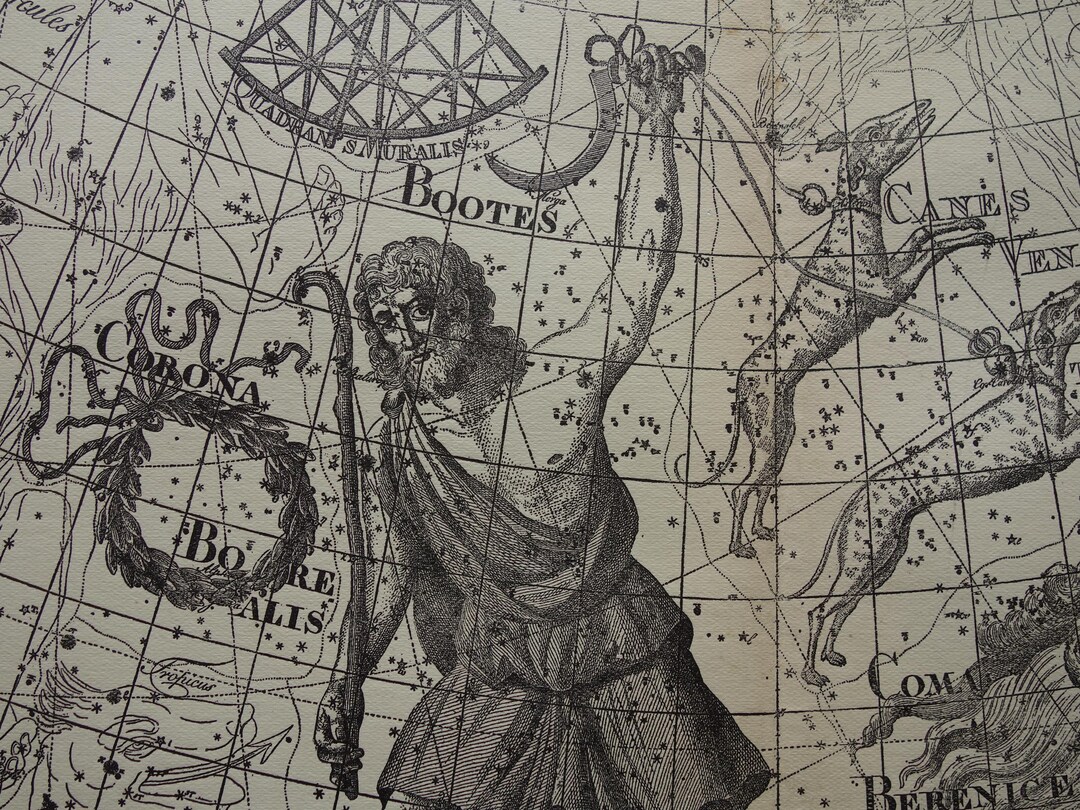 Old Star Chart Vintage Dutch Astronomy Map of Canes Vena Bootes Virgo ...