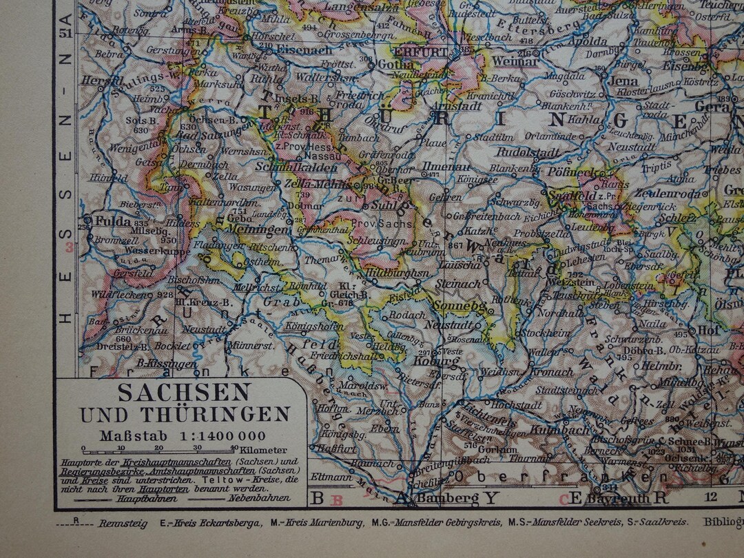 1931 Old Map of Saxony Germany Antique Vintage Print About Saksen ...