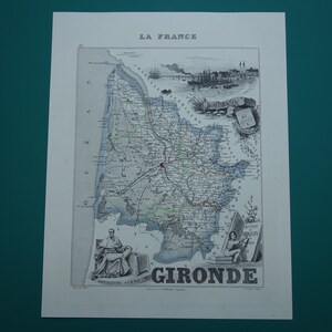 1851 Old Map of Gironde Department France - Beautiful Antique Hand ...