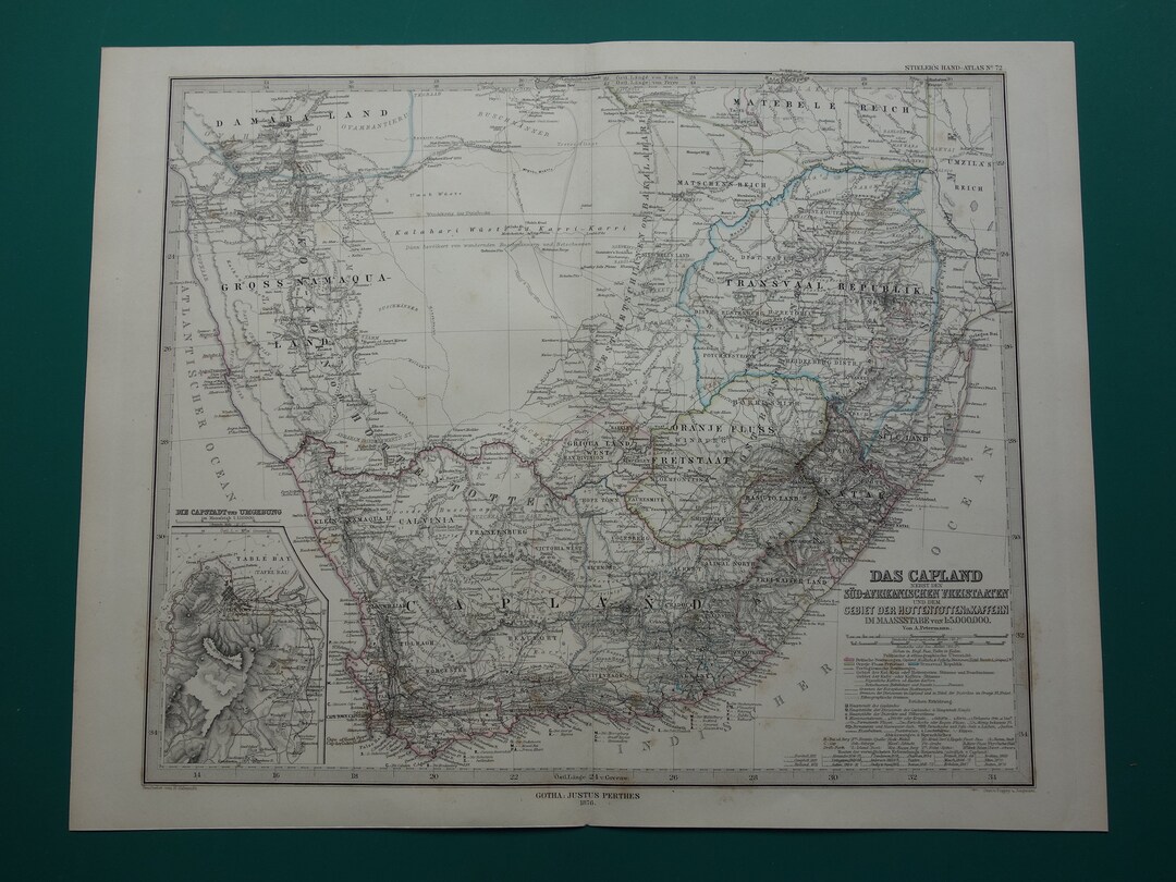 SOUTH AFRICA Map of Transvaal Republic LARGE 1876 Antique German Print ...
