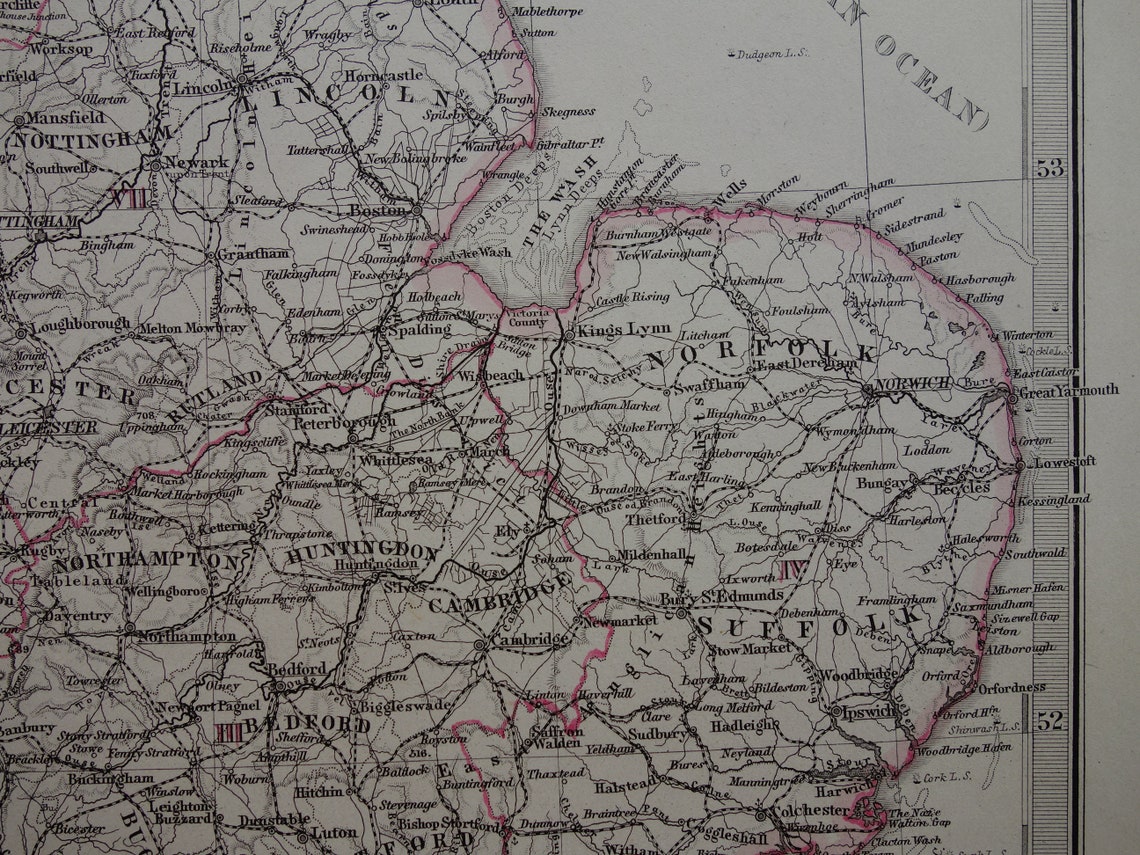 ENGLAND WALES antique map 1875 original beautiful old | Etsy