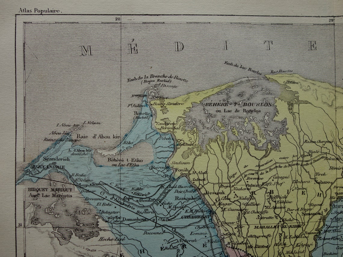 EGYPT Old Map of Nile Delta 1858 Original Antique French Print | Etsy