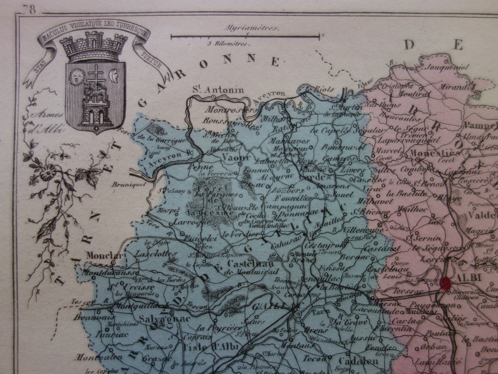 TARN antique map of Tarn departement France 1882 beautiful | Etsy