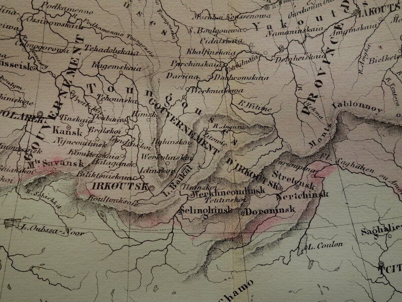 SIBERIA Old Map of Russia 1858 Original Antique French Hand - Etsy