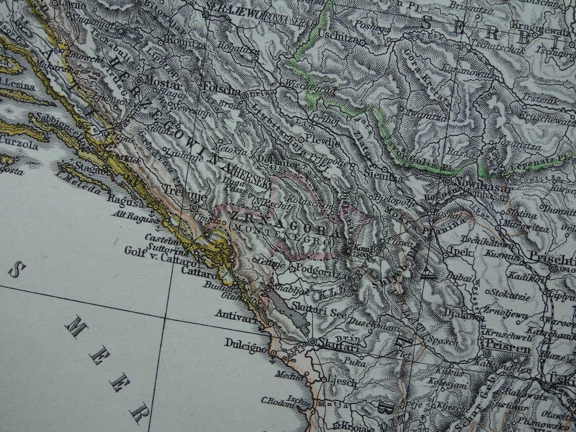 BALKANS Old Map of European Turkey in 1877 Original Large Antique Print ...