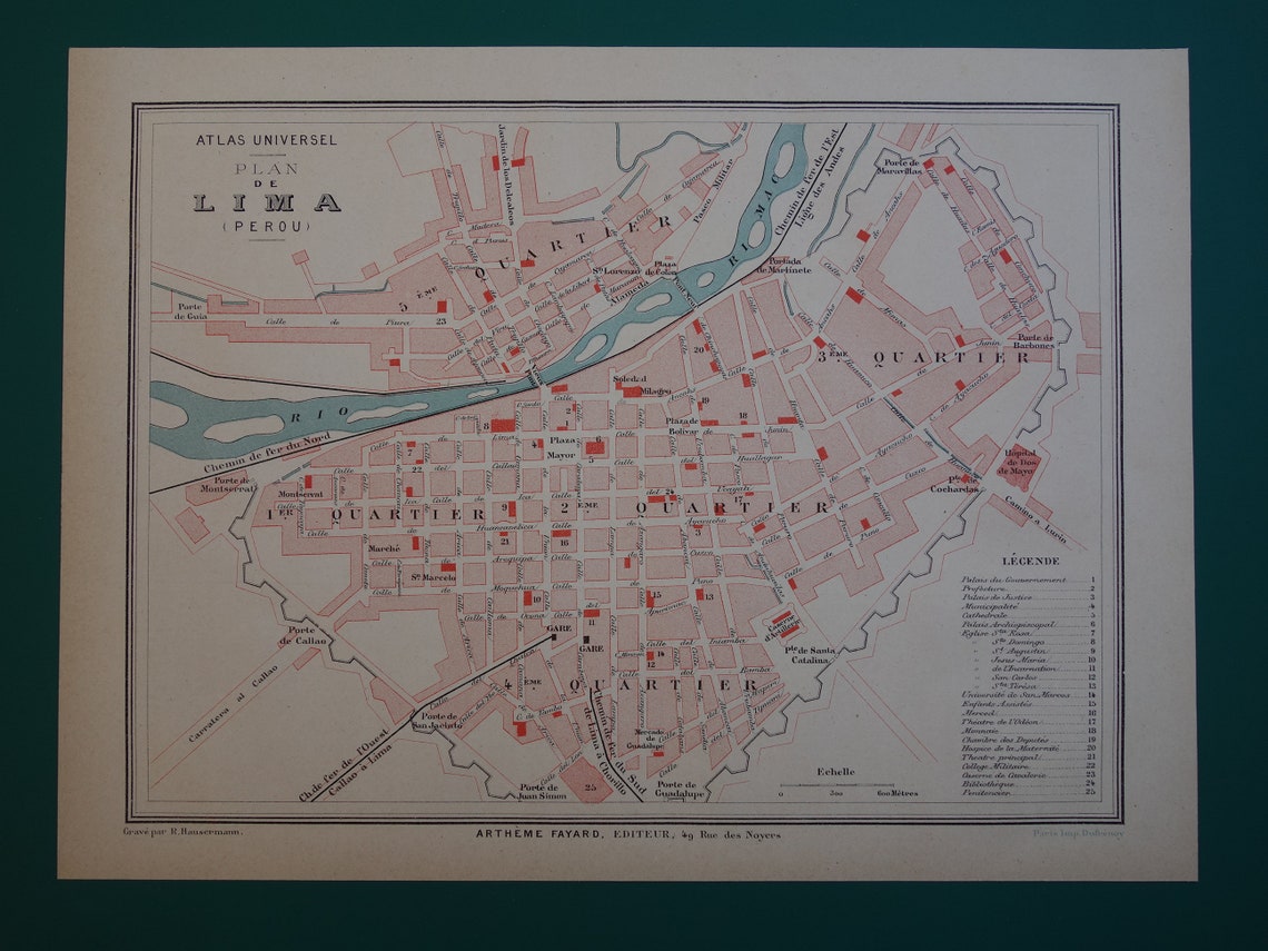 1877 LIMA Old Map of Lima Lovely Original Antique City Plan - Etsy