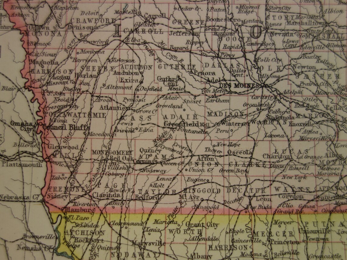 US Old Map LARGE 1890 Original Antique Print About Iowa | Etsy