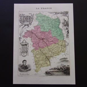 CHER Old Map of Cher Department France 1874 Original Antique - Etsy