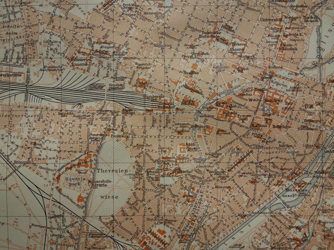 1921 Munich Old Map of Munich Germany Original Antique City Plan About ...
