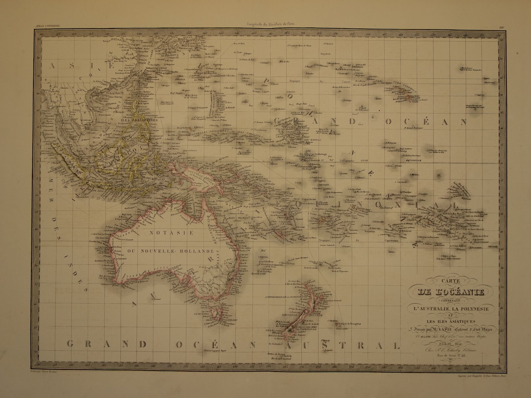 Antique OCEANIA Map LARGE 170 Years Old Print of Polynesia Australia ...