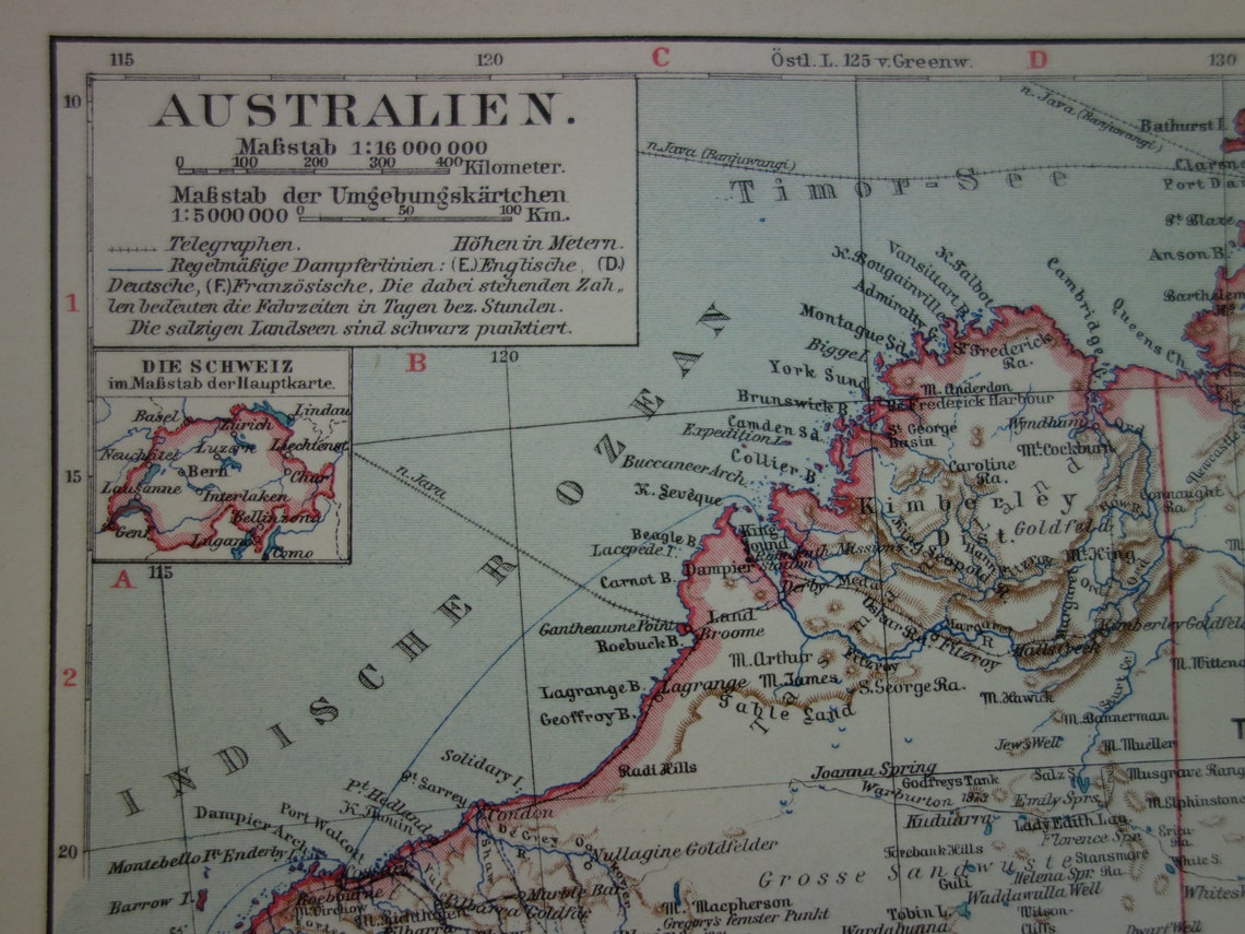AUSTRALIA Old Map 1913 Very Detailed Antique Map of Australia ...