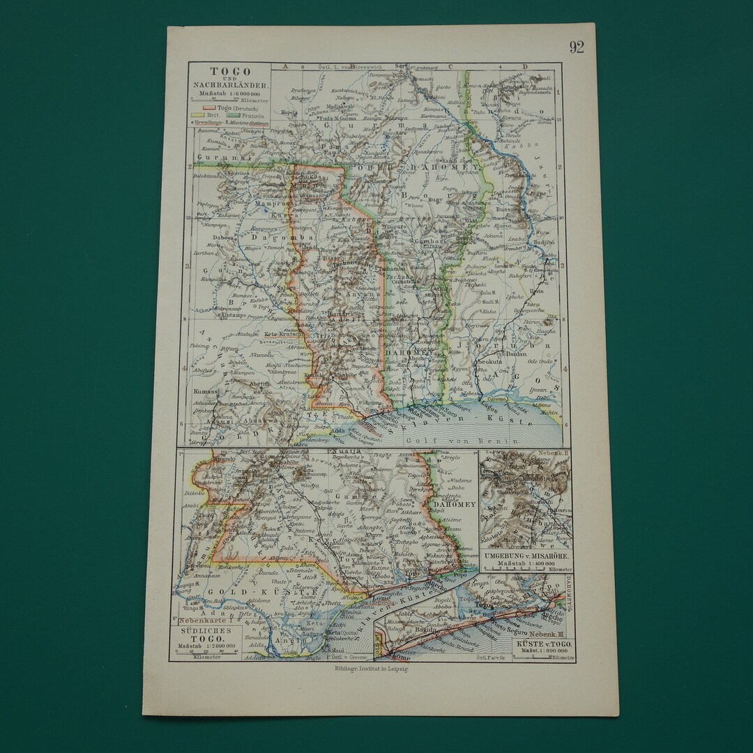 TOGO Old Map Original 1905 Detailed Antique Vintage Map of Togoland ...