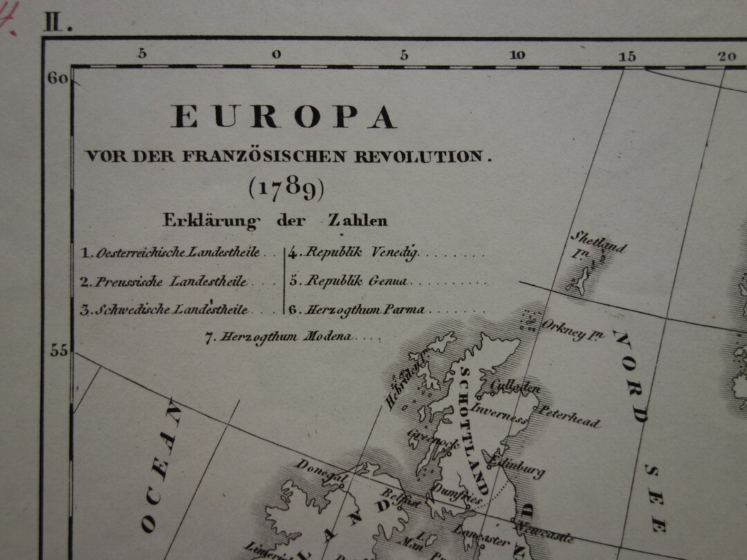 EUROPE in 1789 Antique Map Original 170 Years Old German Print of ...