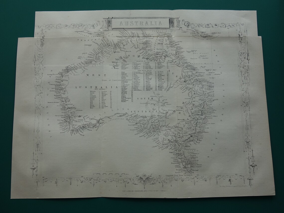 AUSTRALIA Old Map - Original Antique John Rapkin Map of Australia ...