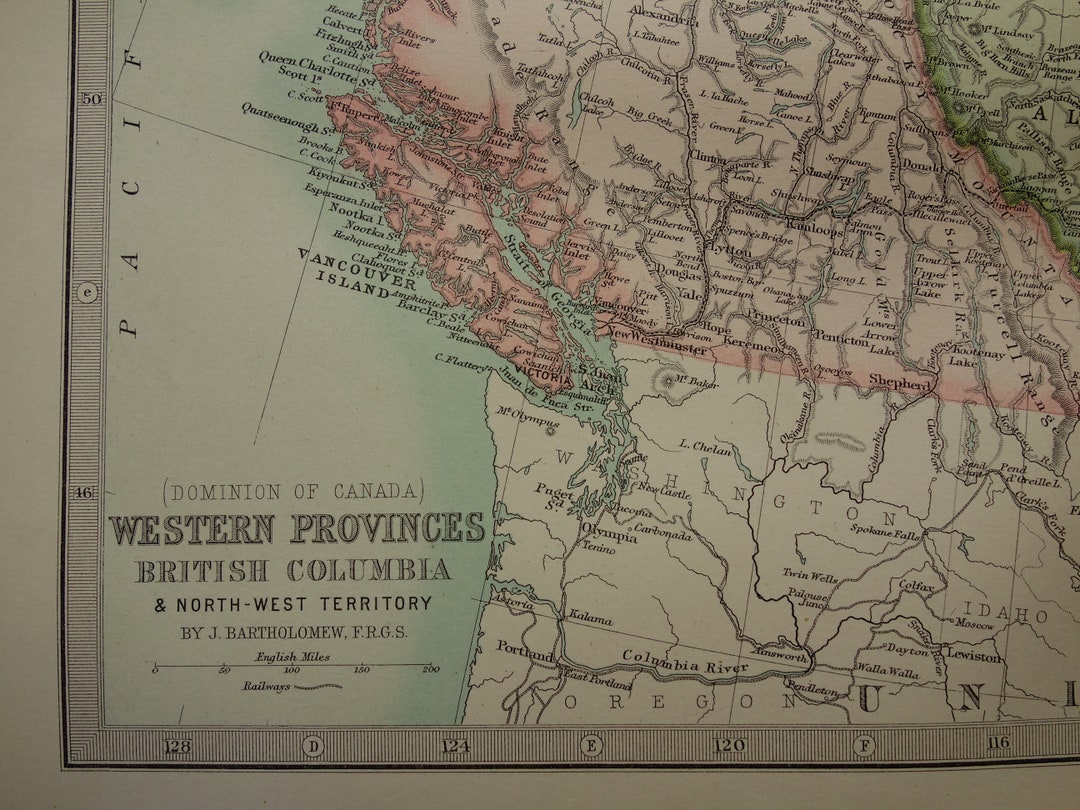 CANADA Antique Map of British Columbia Vancouver Island 1890 Original ...