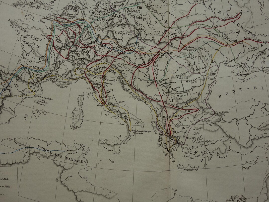 Old Map of Europe Migration Period Barbarian Invasions Fall of the ...
