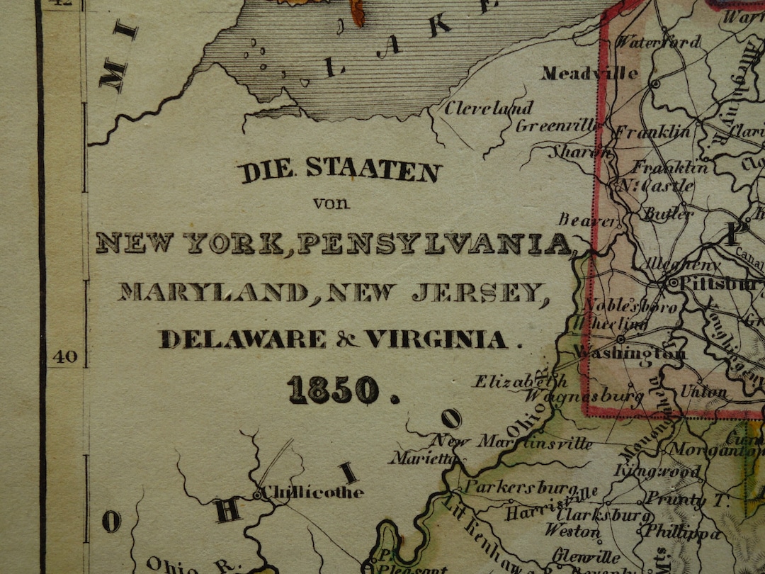 Old Map of US East Coast 1850 Original Antique Maps of Pennsylvania ...