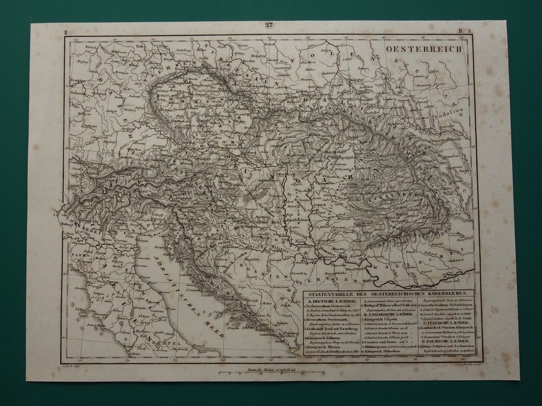 Vintage Map of Austria Hungary Original 175+ Years Old Print of ...