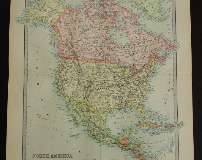 NORTH AMERICA Map LARGE 1890 Original Antique English Print of Usa ...