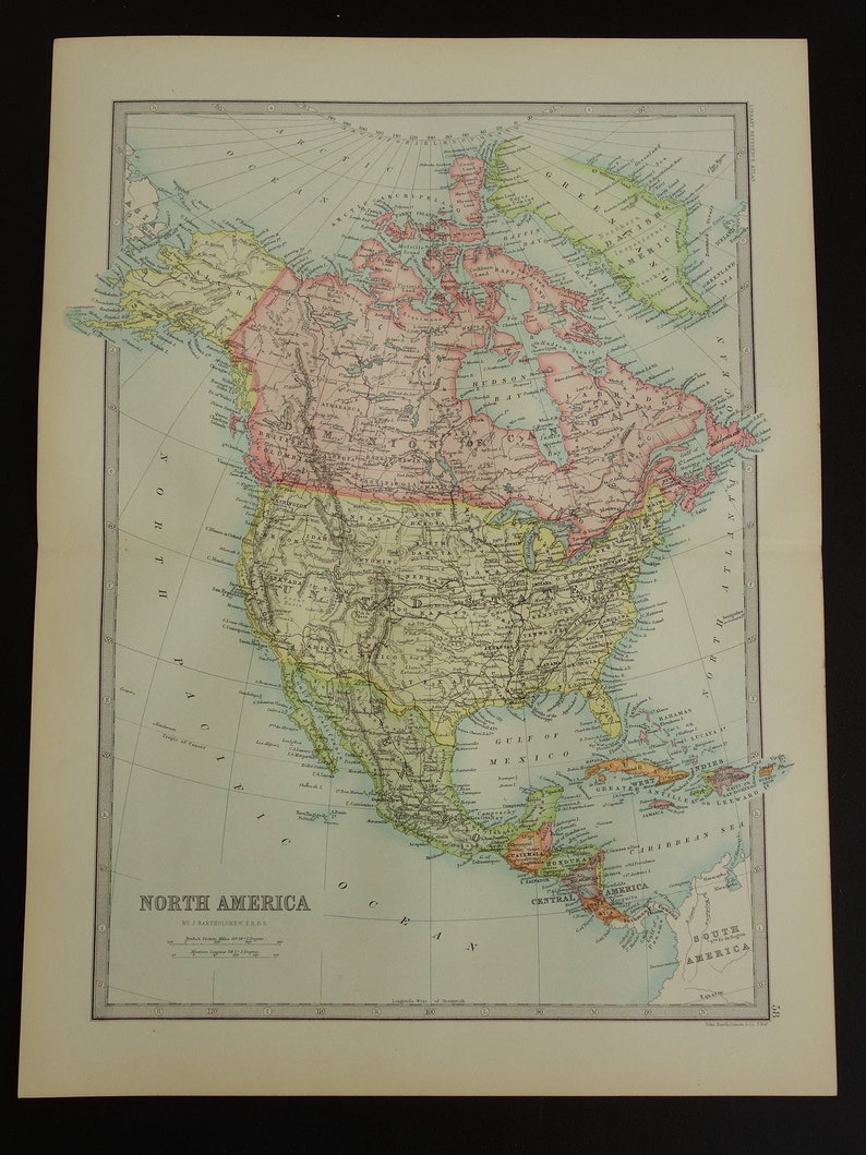NORTH AMERICA Map LARGE 1890 Original Antique English Print of - Etsy