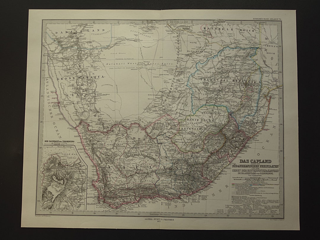 SOUTH AFRICA Map of Transvaal Republic LARGE 1877 Antique German Print ...