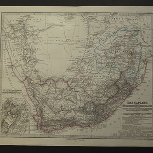 SOUTH AFRICA Map of Transvaal Republic LARGE 1877 Antique German Print ...