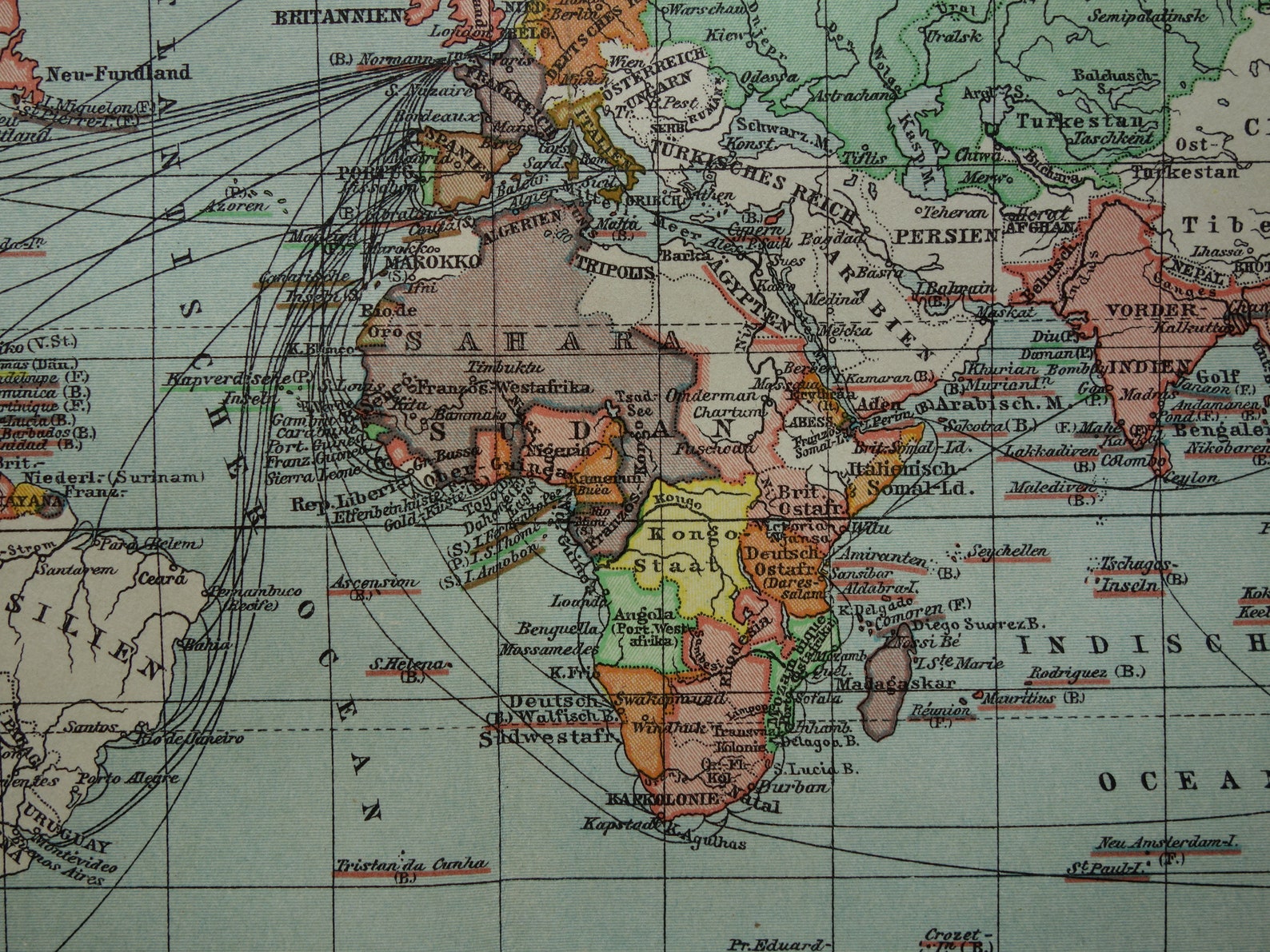 WORLDMAP Old Map of the World 1908 Lovely Antique German - Etsy