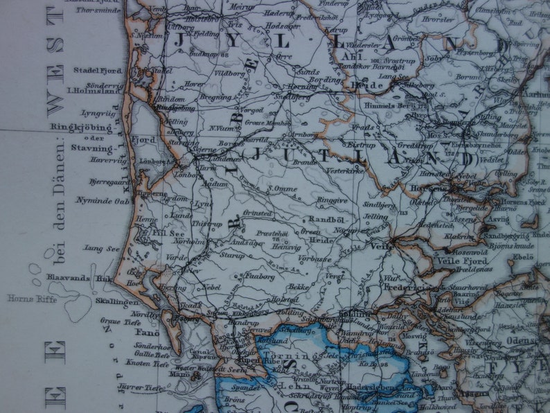 DENMARK Old Map of Denmark and Holstein 1886 Original Large | Etsy