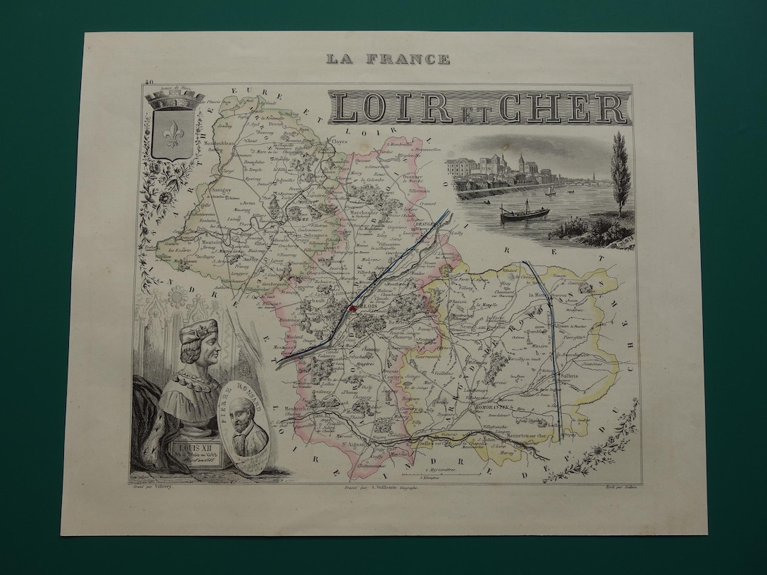 1856 Antique Map of Loir-et-cher Department - Original Old Hand-colored ...