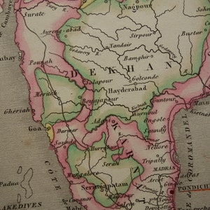 INDIA Old Map of French India 1851 Original Antique Hand-colored Maps ...