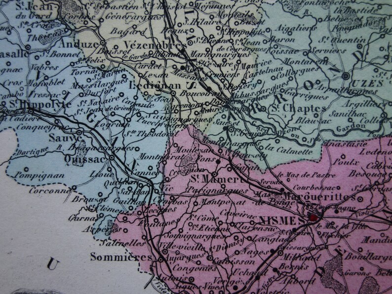 GARD antique map of Gard department France 1872 original old | Etsy