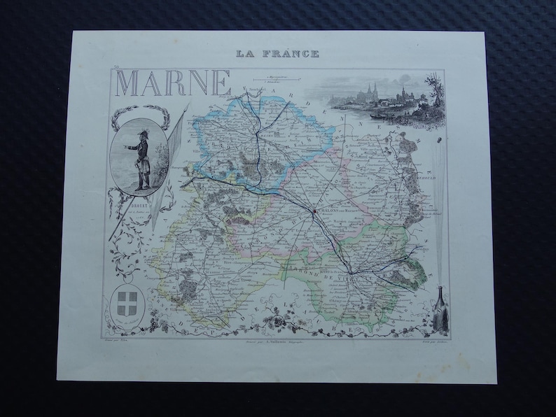165+ Years Old Map of MARNE Department France 1856 Beautiful Original ...
