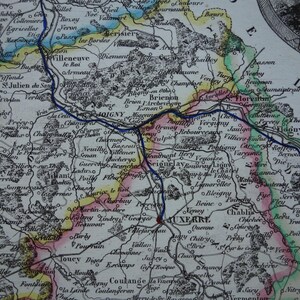 1856 YONNE Old Map of Yonne France Original Antique Print About Auxerre ...
