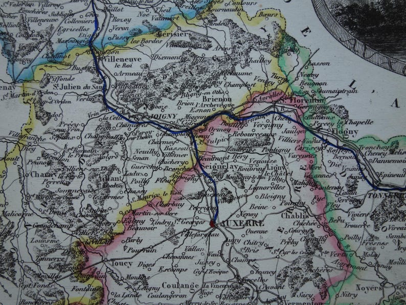 1856 YONNE Old Map of Yonne France Original Antique Print About Auxerre ...