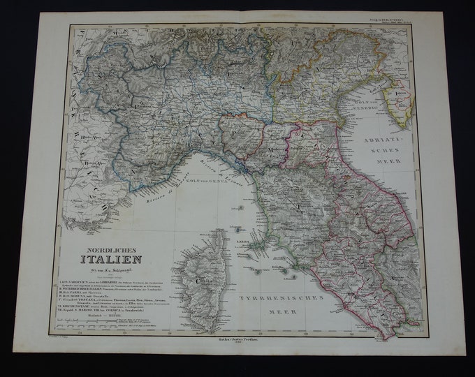 ITALY Old Map of Italy Large Original 1860 Antique Map - Etsy