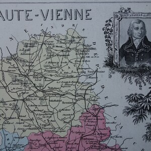 1872 Antique Map of Haute-vienne Department France Beautiful Old Hand ...