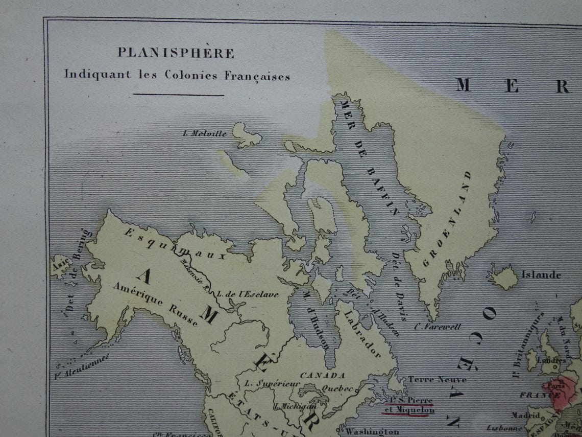 1870 Old World Map of French Colonies - Original Hand-colored Antique ...