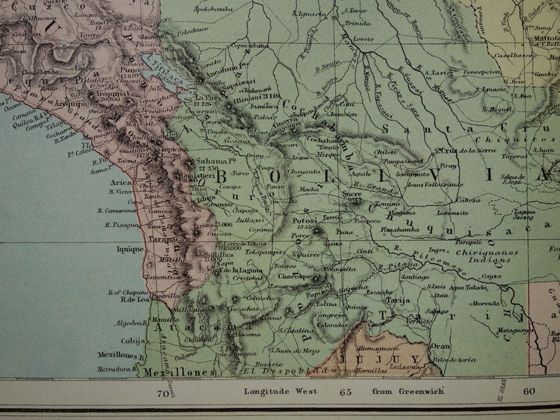 Large Antique SOUTH AMERICA Map 1878 Original Old English - Etsy