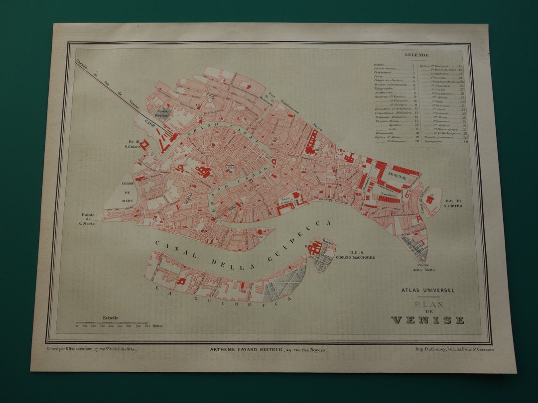 1877 VENICE Old Map of Venice Italy Lovely Original Antique - Etsy