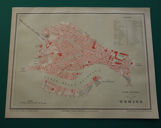 1877 VENICE Old Map of Venice Italy Lovely Original Antique City Plan ...
